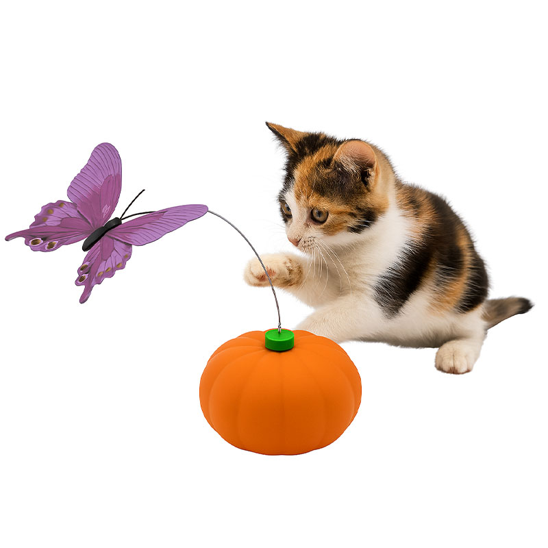 Halloween Pumpkin Ball Interactive Silicone Cat Toy with Feather ...