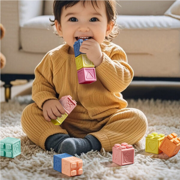 Best-Selling Chewable Silicone Baby Block Set – Soft, Stackable Early ...